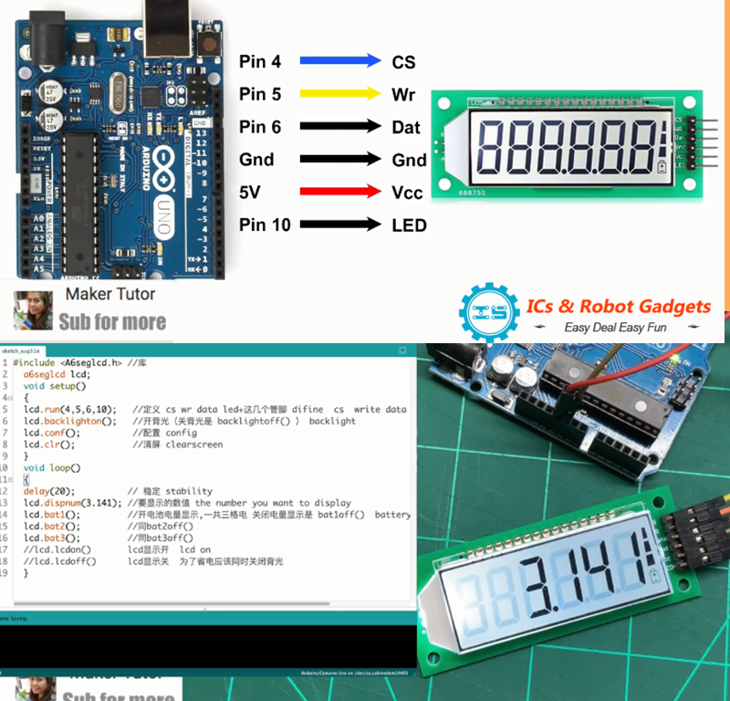 Segment Lcd Module 6 Bit 8 Segment 3 Wires Spi Ht1621 Controller Character Lcd For Arduino